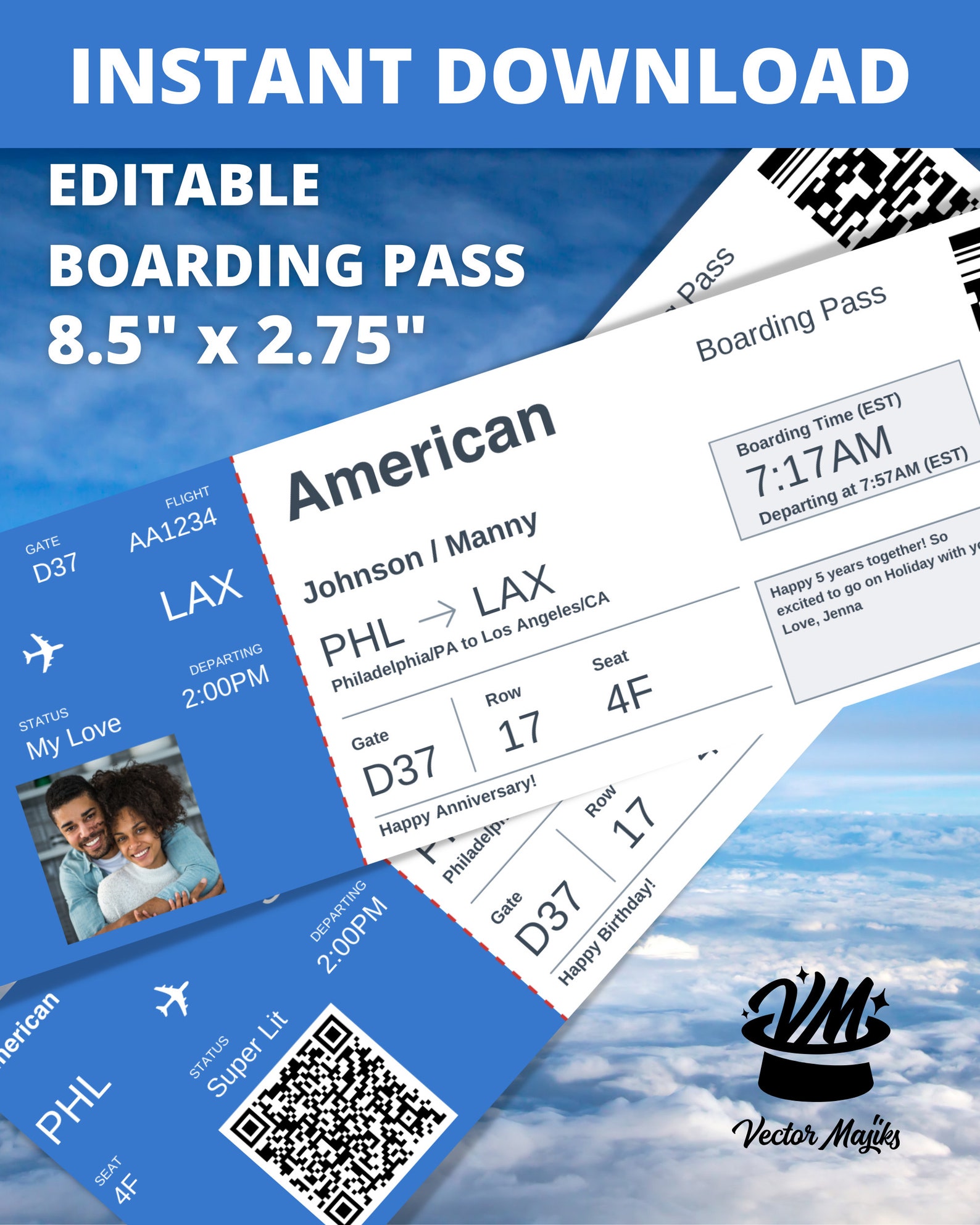 Editable Boarding Pass Ticket Template, Surprise Airline Gift, Fake ...