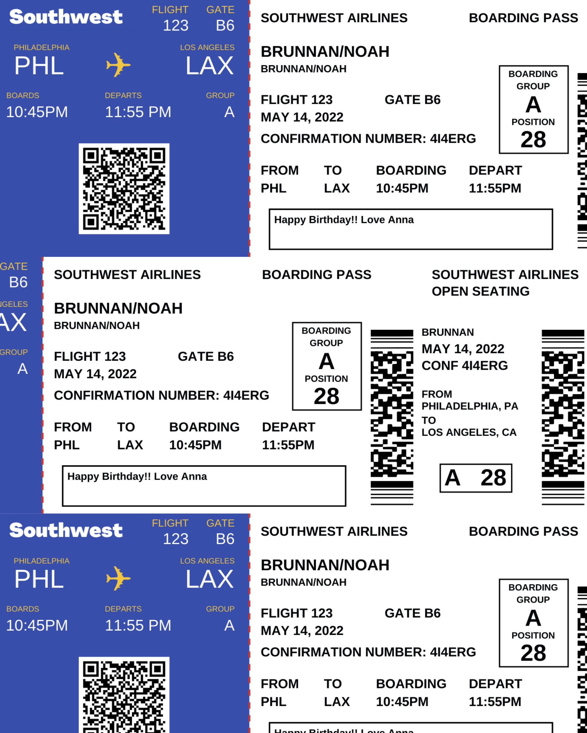 Southwest Airlines Boarding Pass