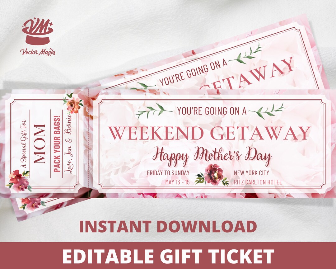 Weekend Getaway Voucher Gift Certificate - Mothers Day Gift Certificate ...