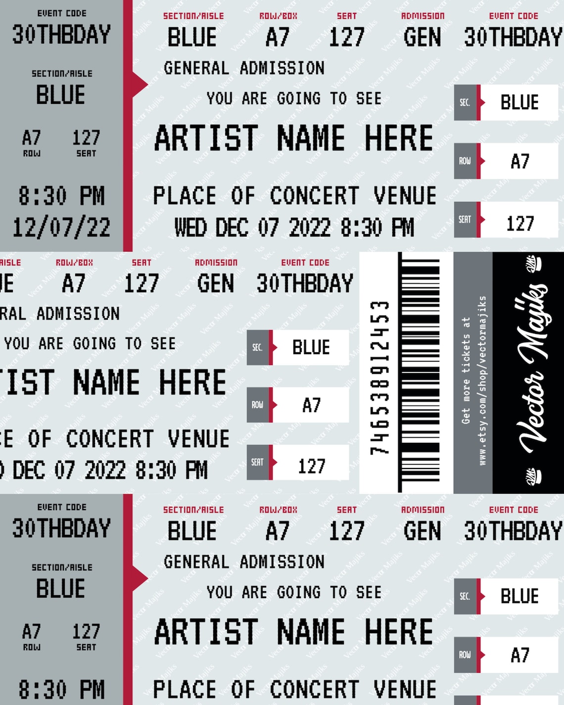 Concert Ticket Template Gift Certificate Personalized Event - Etsy