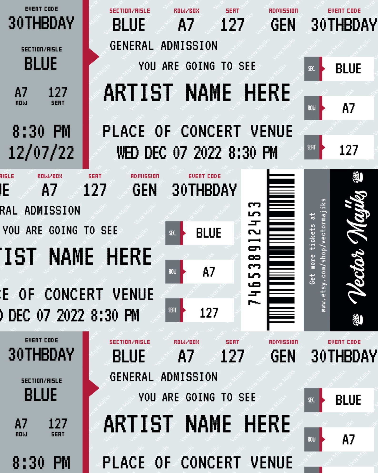 Concert Ticket Template Gift Certificate Personalized Event - Etsy