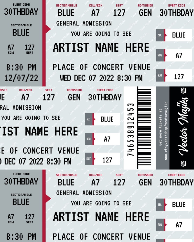 Concert Ticket Template Gift Certificate Personalized Event - Etsy