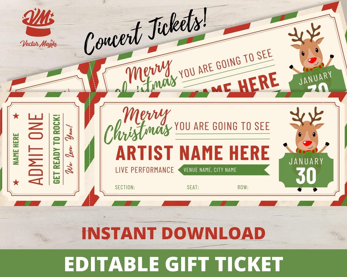 Concert Ticket Template Gift Certificate Editable Gift - Etsy