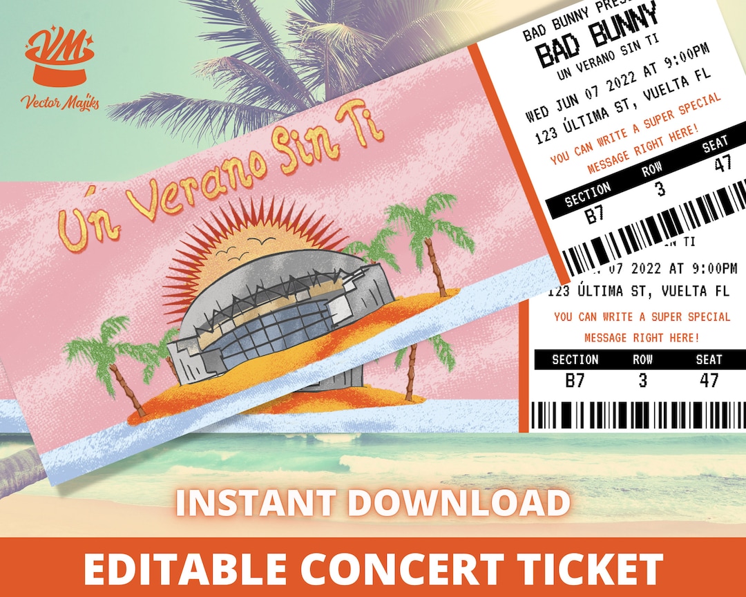 Bad Bunny Concert Ticket Template Gift Certificate - Un Verano Sin Ti ...