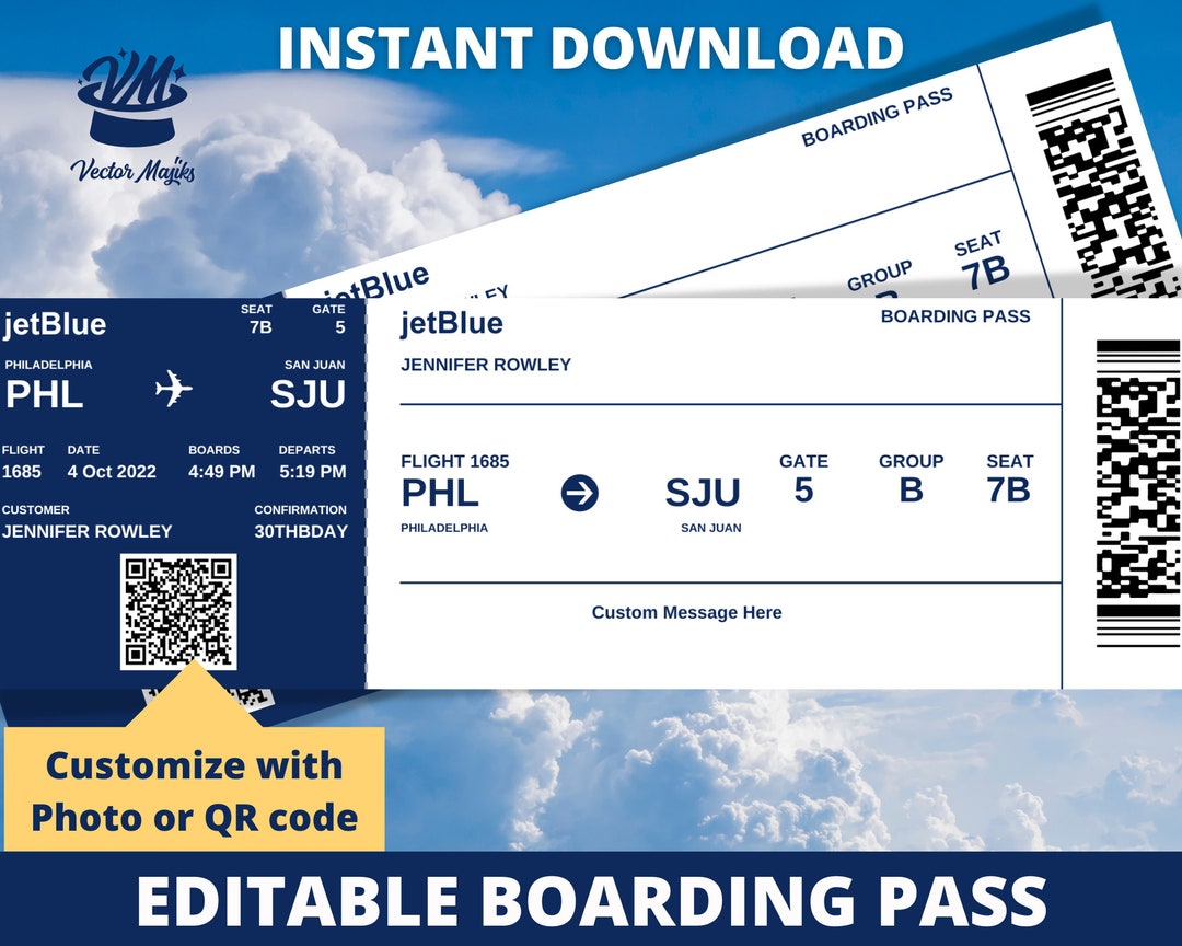Editable Boarding Pass Ticket Template, Surprise Airline Gift, Fake ...