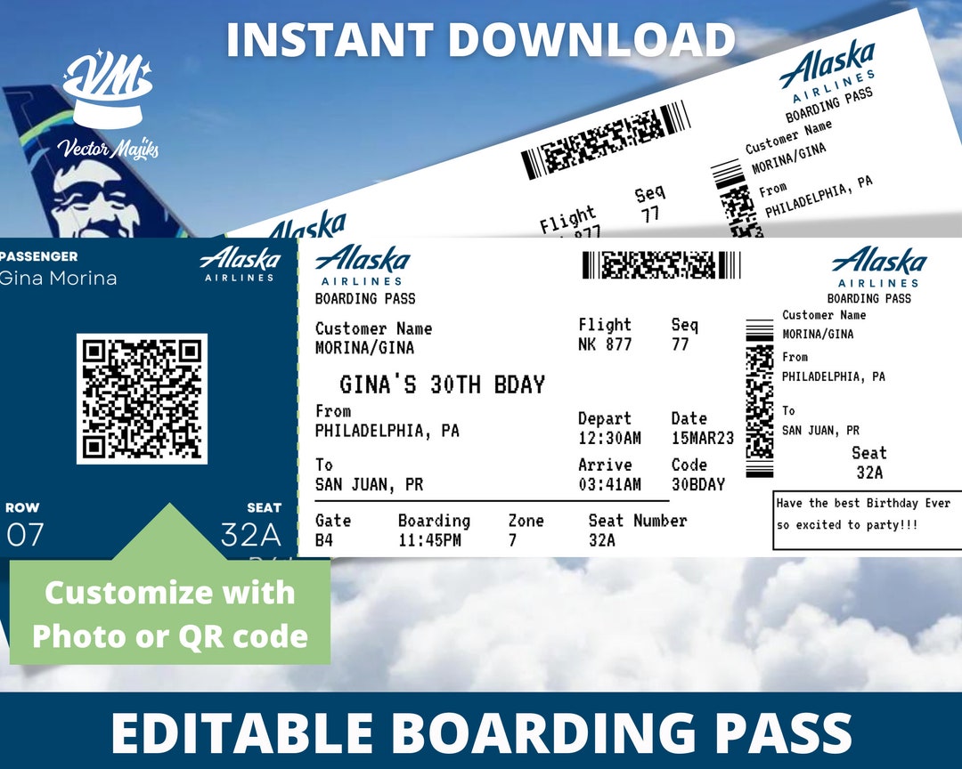 Editable Boarding Pass Ticket Template Surprise Airline T Etsy