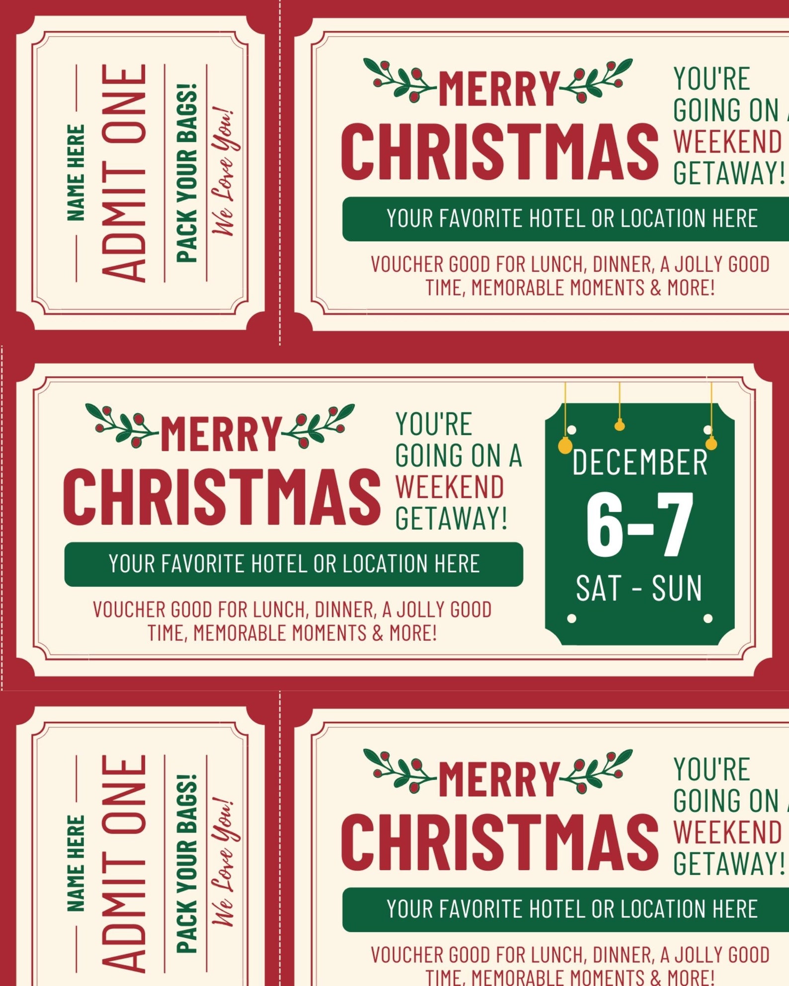 Weekend Getaway Voucher Template Gift Certificate Editable - Etsy