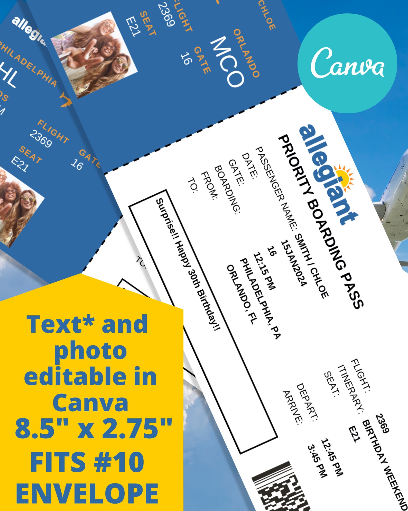 Editable Boarding Pass Ticket Template, Surprise Airline Gift, Fake ...