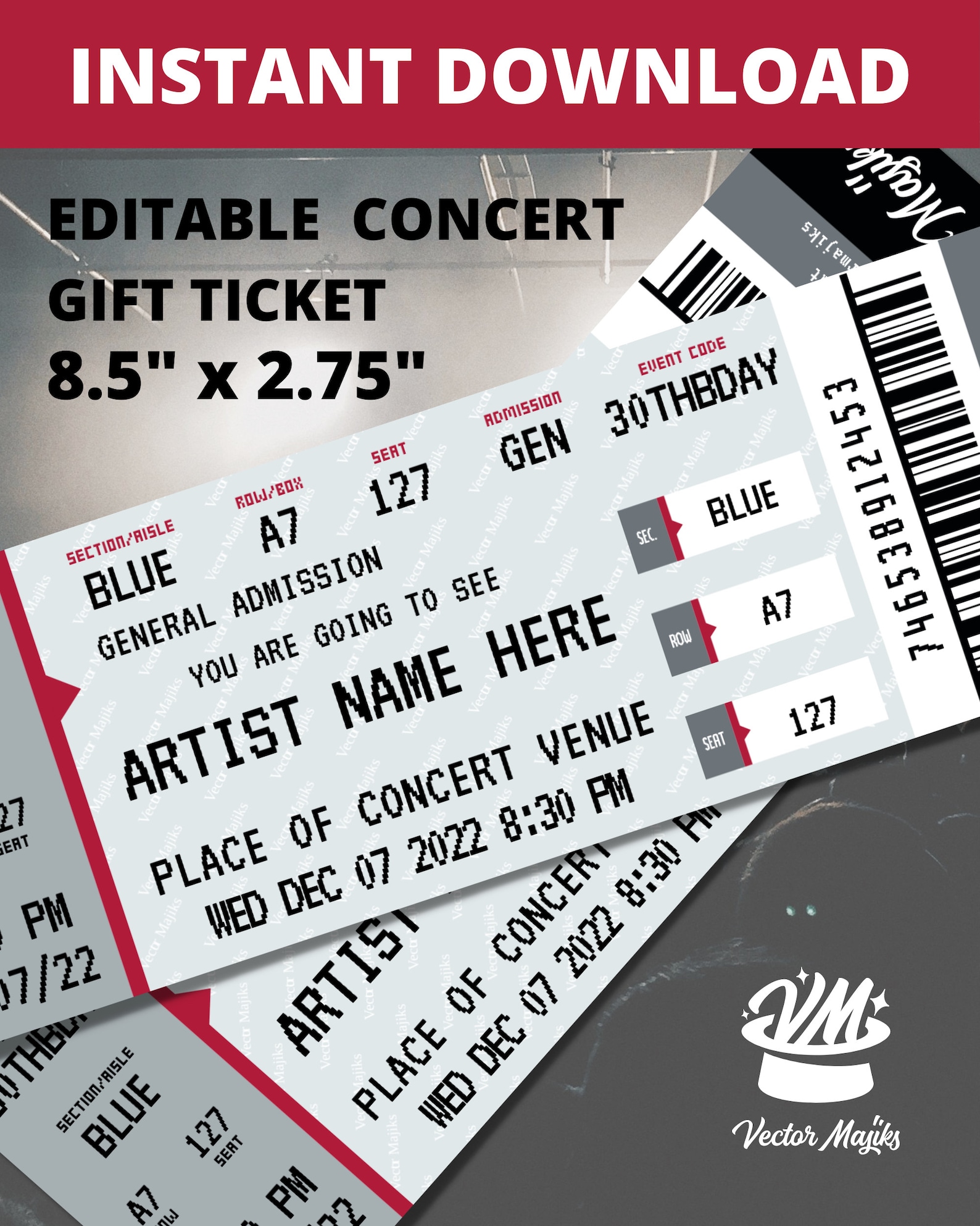 Concert Ticket Template Gift Certificate Personalized Event - Etsy
