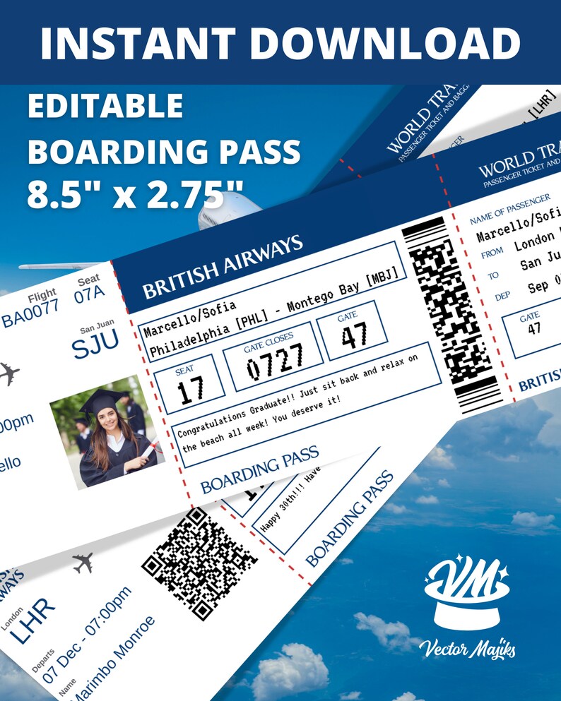 Editable Boarding Pass Ticket Template, Surprise Airline Gift, Fake ...