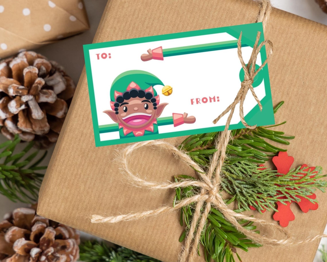 Printable Christmas Gift Tags, Cute Elf Christmas Gift Tags, DIY ...
