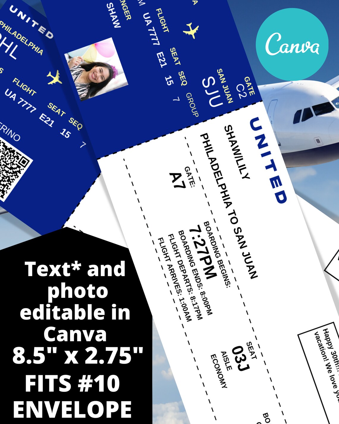 Editable Boarding Pass Ticket Template, Surprise Airline Gift, Fake ...
