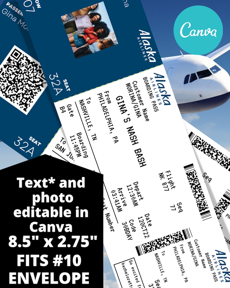 Editable Boarding Pass Ticket Template, Surprise Airline Gift, Fake ...