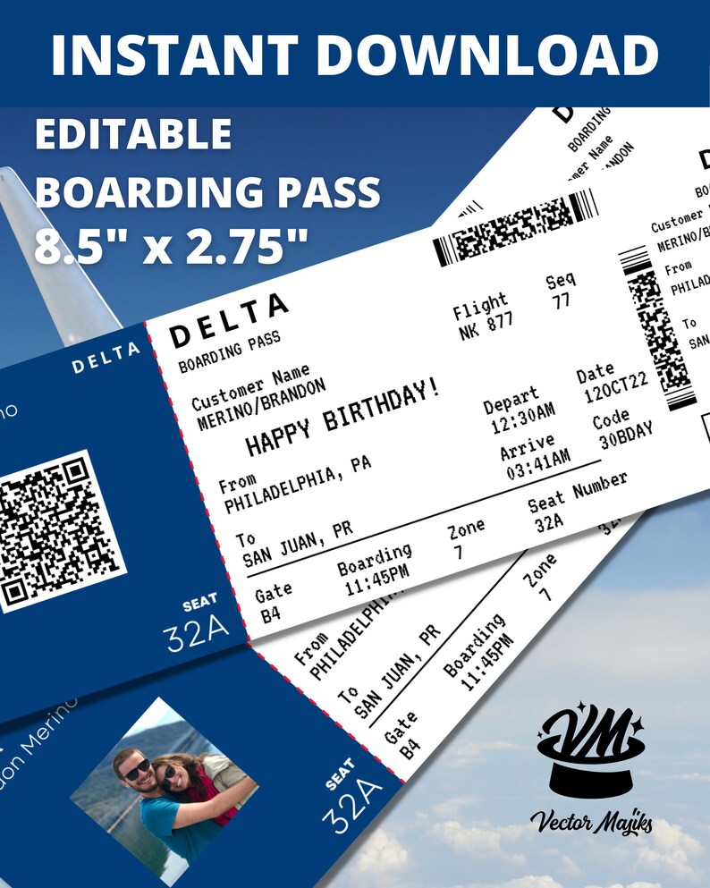 Editable Boarding Pass Ticket Template, Surprise Airline Gift, Fake ...