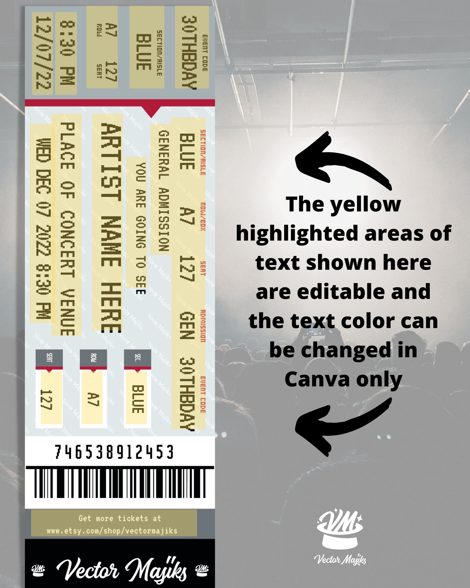 Concert Ticket Template Gift Certificate Personalized Event - Etsy