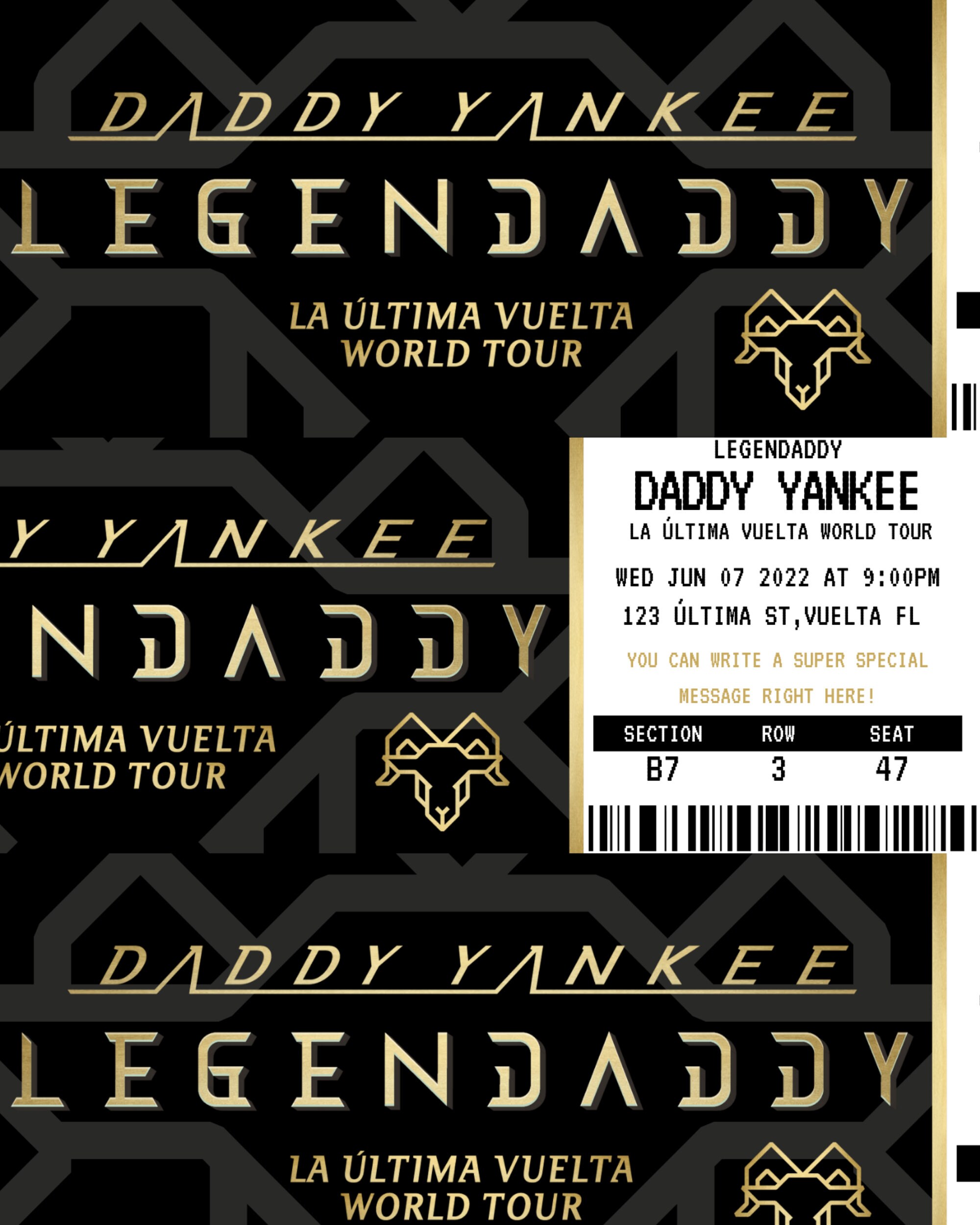 Daddy Yankee Legendaddy Concert Ticket Template T Etsy
