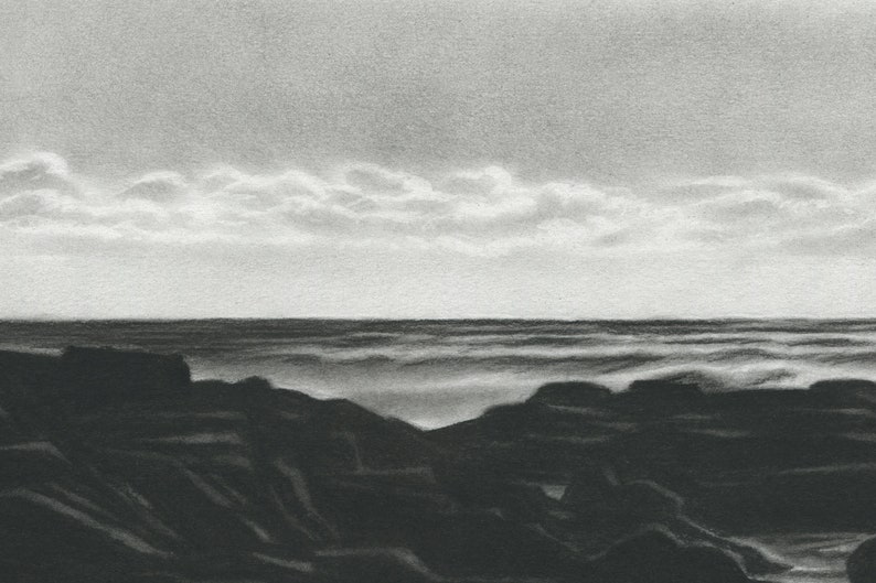 Grounded Original Landscape Seascape Charcoal Drawing - Etsy