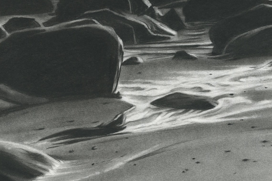Grounded Original Landscape Seascape Charcoal Drawing - Etsy