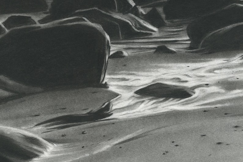 Grounded Original Landscape Seascape Charcoal Drawing - Etsy