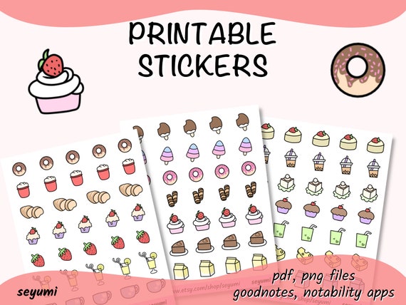 Cute Doodle Food Stickers Png Printable Digital Download - Etsy