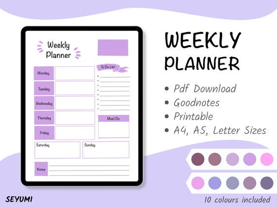Undated weekly planner Digital Download can be used in Goodnotes or ...