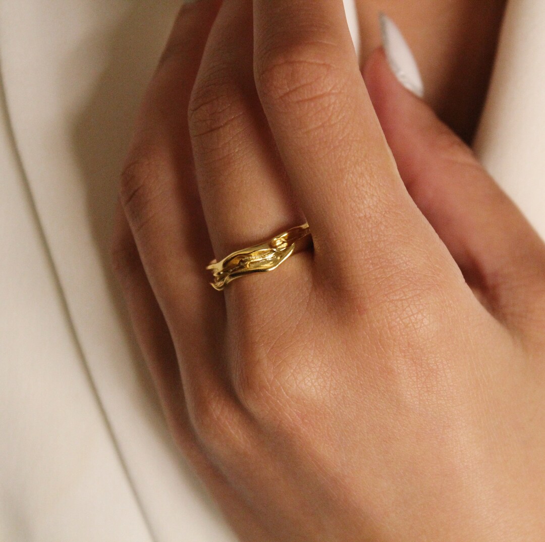 Irregular Wave Ring | 18K Gold Plated Dome Ring, 925 Sterling Silver ...