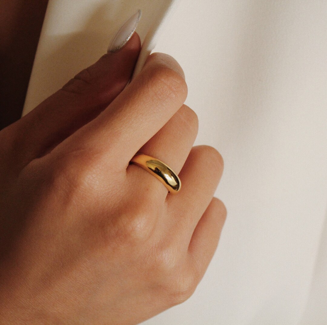 Dome Ring 18K Gold Plated Statement Ring, 925 Sterling Silver Filled in Gold, Silver and Rose ...