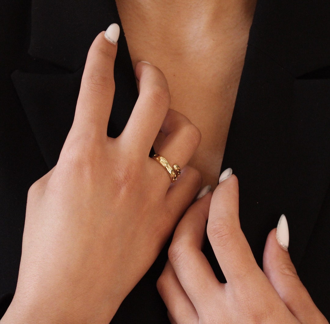 Wrap Around Ring 18K Gold Plated Irregular Adjustable Ring, 925 Sterling Silver Filled in Gold ...