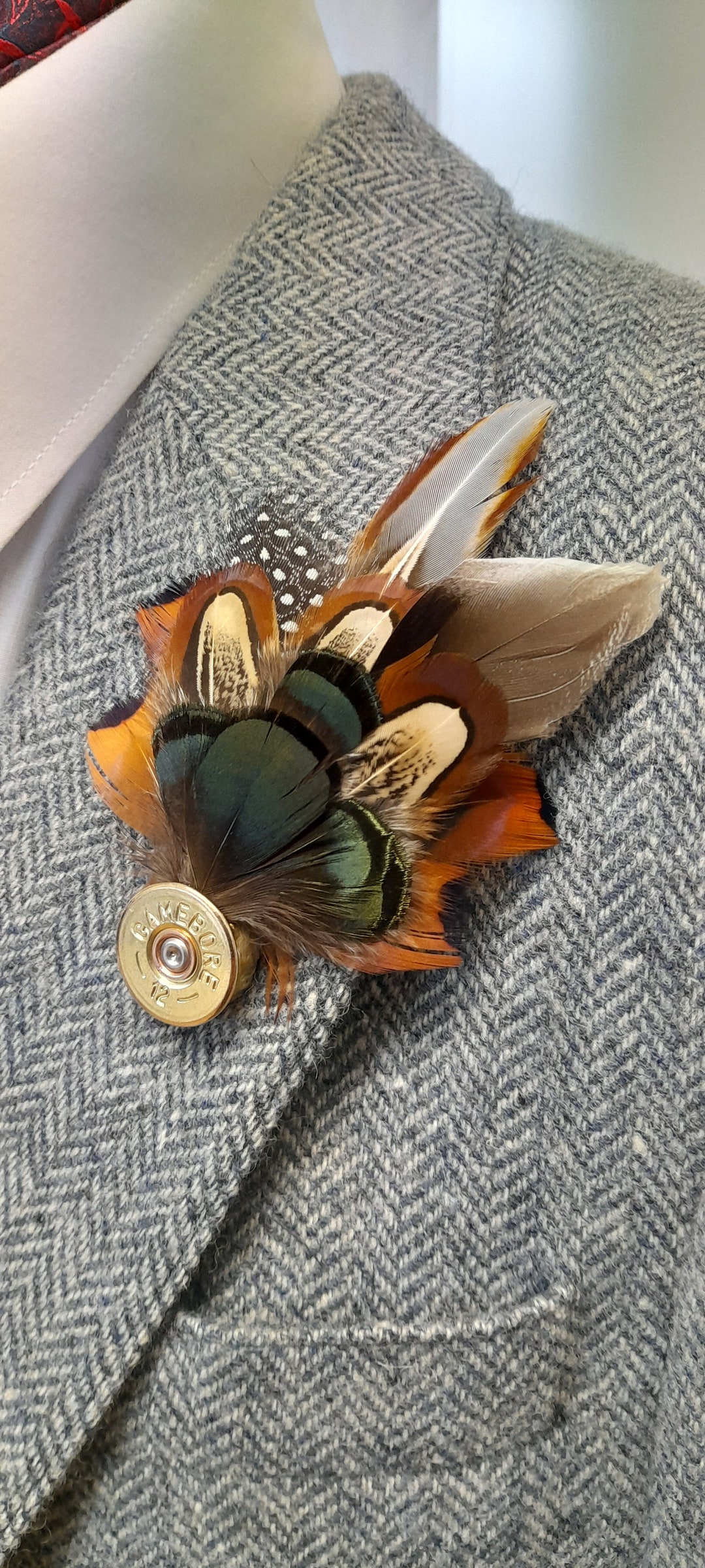 Handcrafted Luxury Feather Shotgun Shell Lapel Pin Wedding Special ...