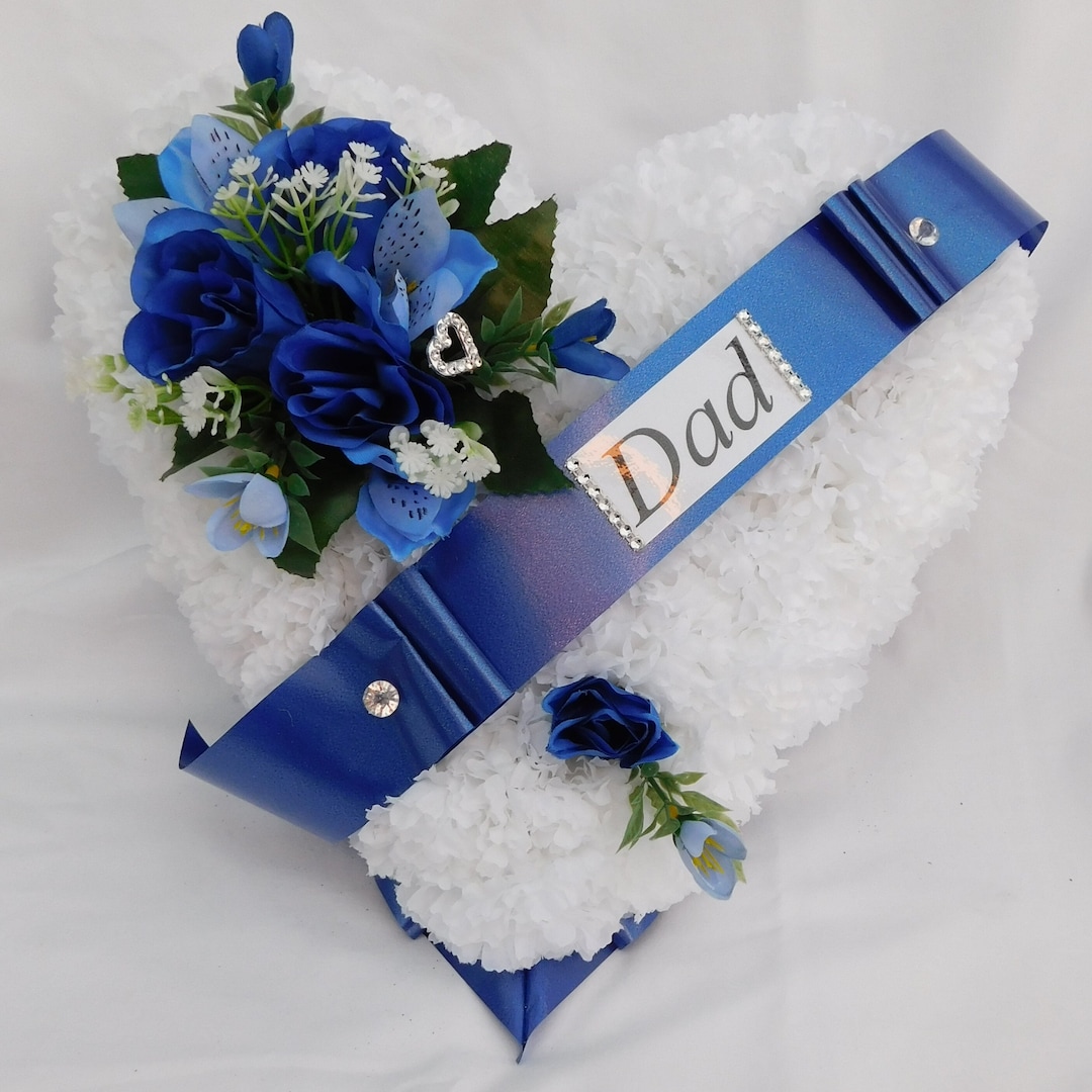 Artificial Silk Funeral Grave Flowers, Blue Heart Memorial Tribute ...