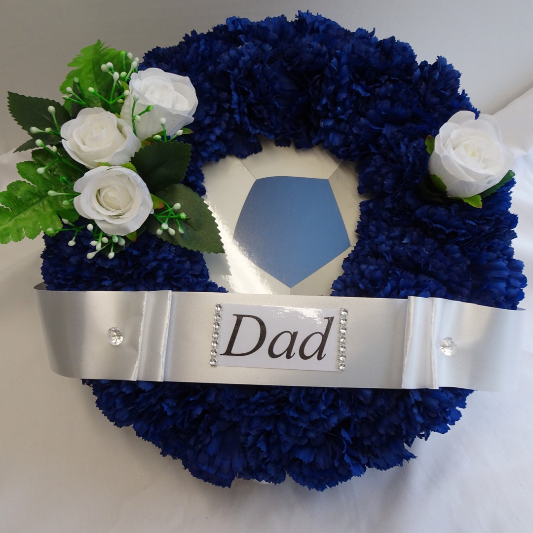 Artificial Silk Funeral Grave Flowers, Blue Chelsea Football Wreath ...