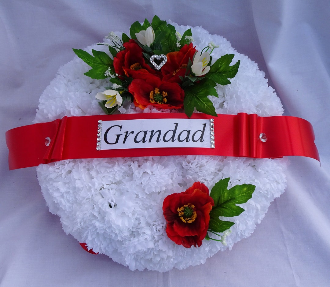 Red Poppy Silk Funeral Wreath: Memorial Grave Posy With Sash - Etsy UK