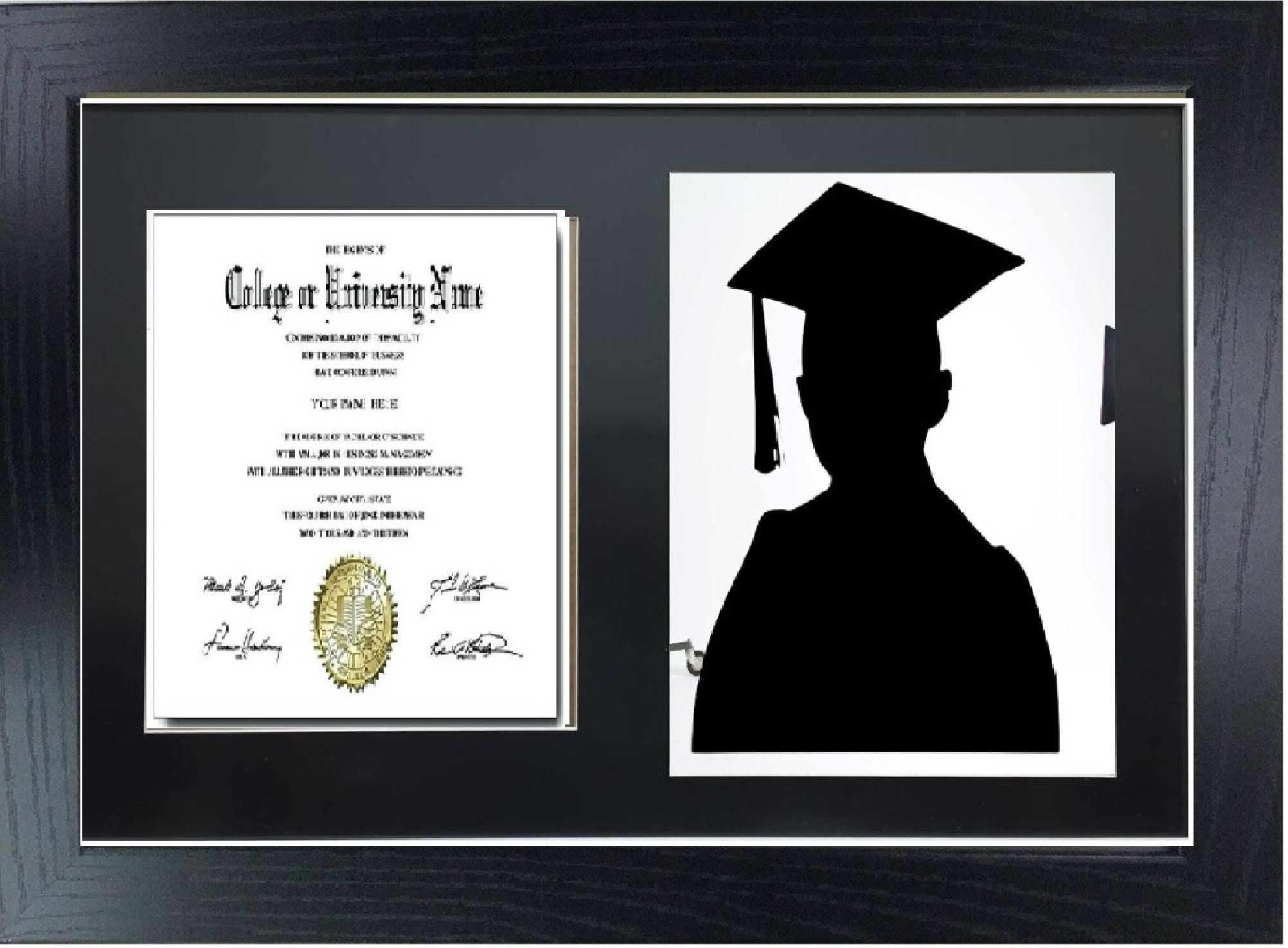 Graduation Black Mount Double Photo Frame for 1 A4 Certificate and 8X10 ...