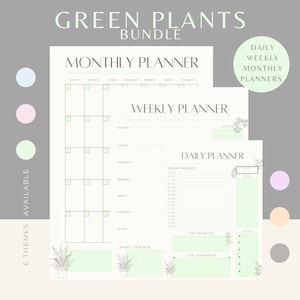 Pastel Green Plants Printable and Digital Daily, Weekly and Monthly ...