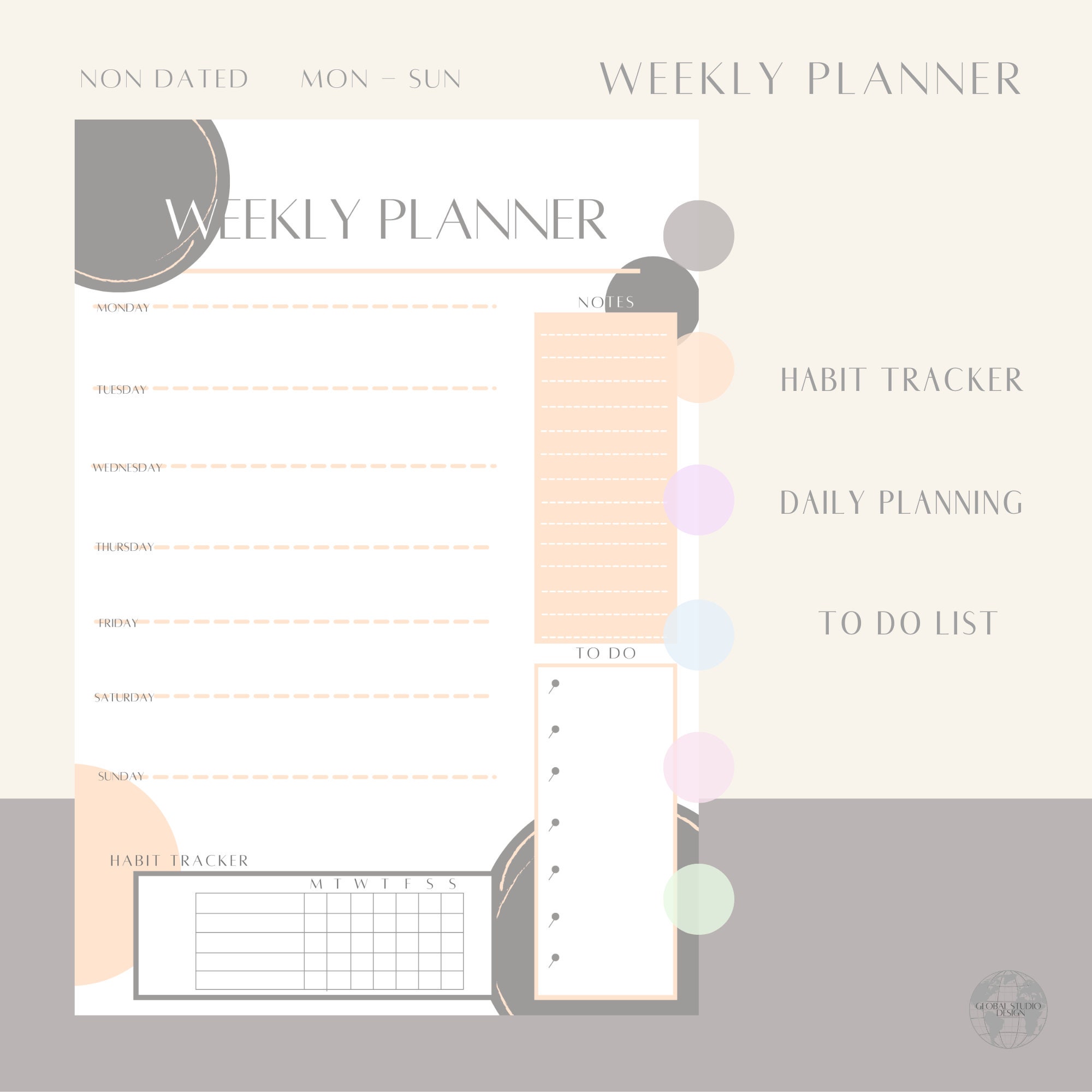 Pastel Greybeige Circles Printable and Digital Daily, Weekly and ...