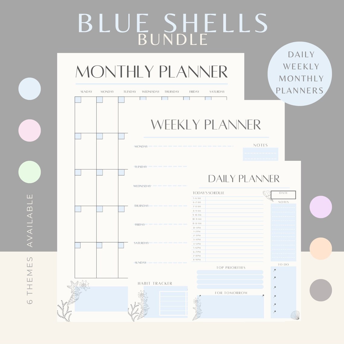 Pastel Blue Shells Printable and Digital Daily, Weekly and Monthly ...