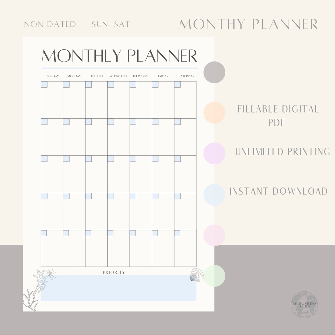 Pastel Blue Shells Printable and Digital Daily, Weekly and Monthly ...