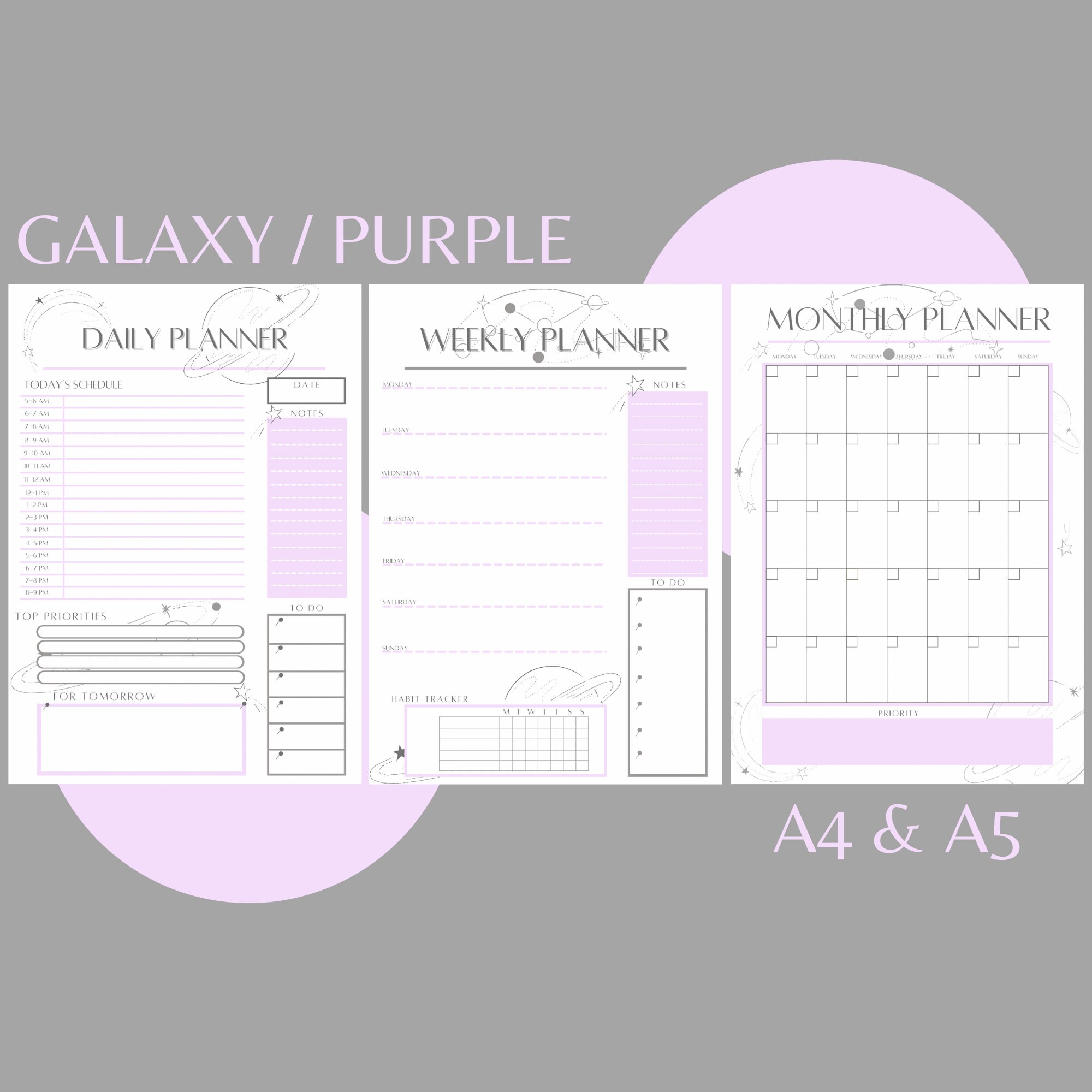 Pastel Purple Galaxy Printable and Digital Daily, Weekly and Monthly ...