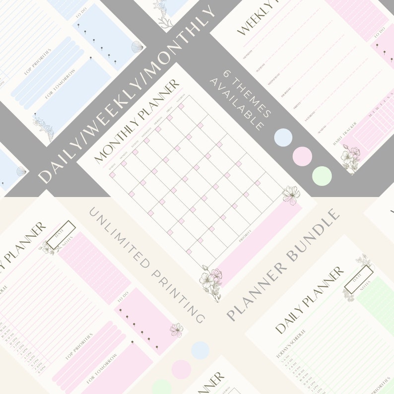 Pastel Pink Floral Printable and Digital Daily, Weekly and Monthly ...