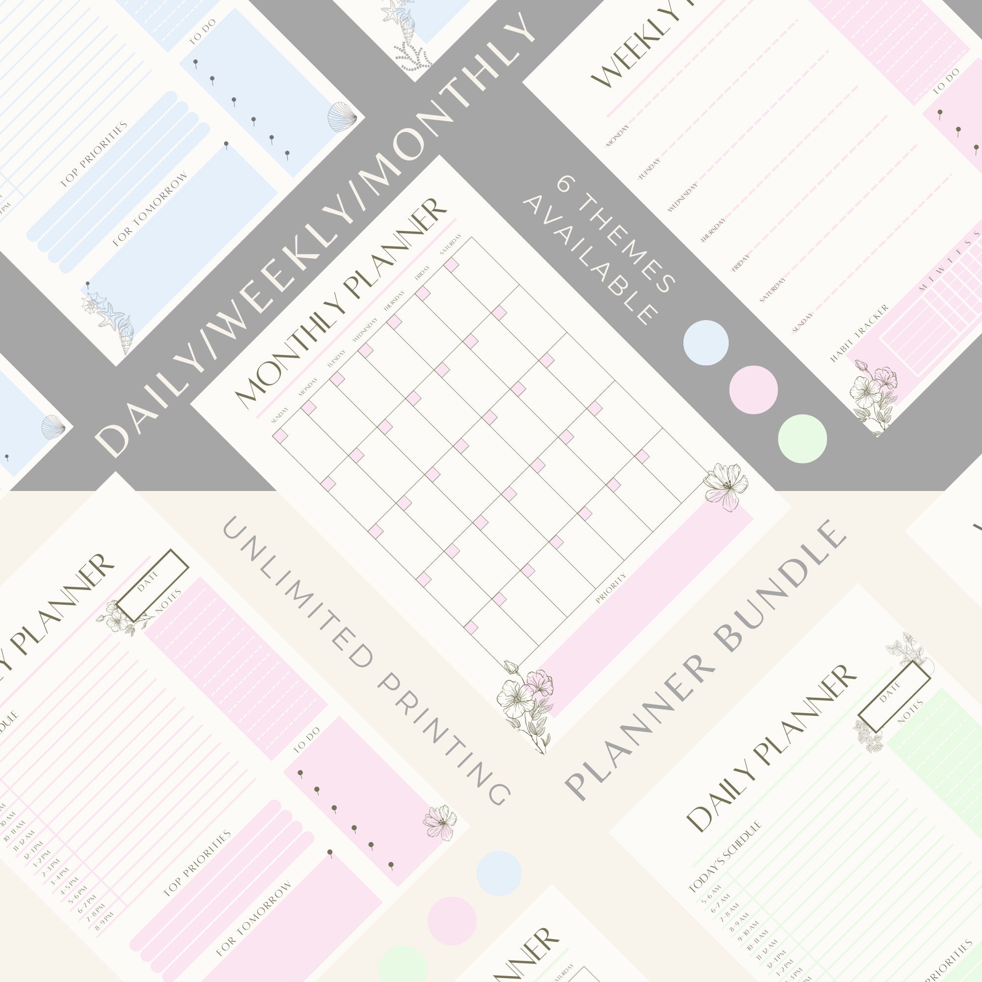 Pastel Pink Floral Printable and Digital Daily, Weekly and Monthly ...