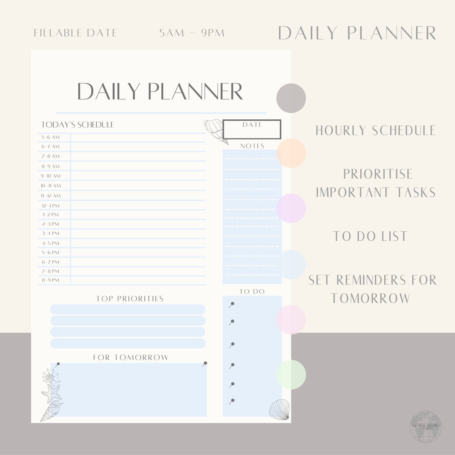Pastel Blue Shells Printable and Digital Daily, Weekly and Monthly ...