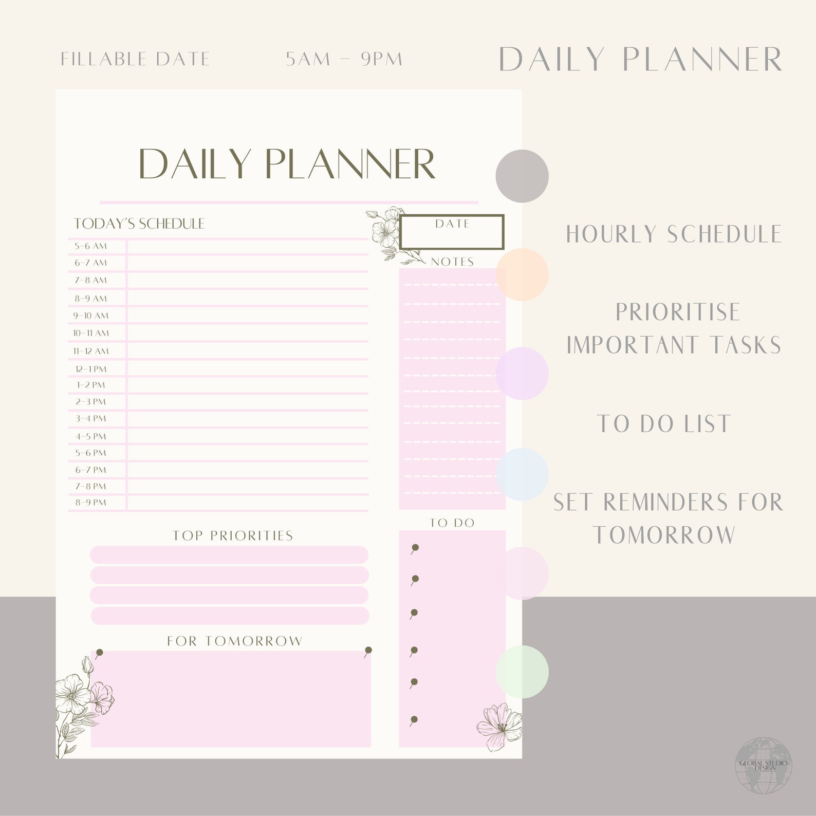 Pastel Pink Floral Printable and Digital Daily, Weekly and Monthly ...