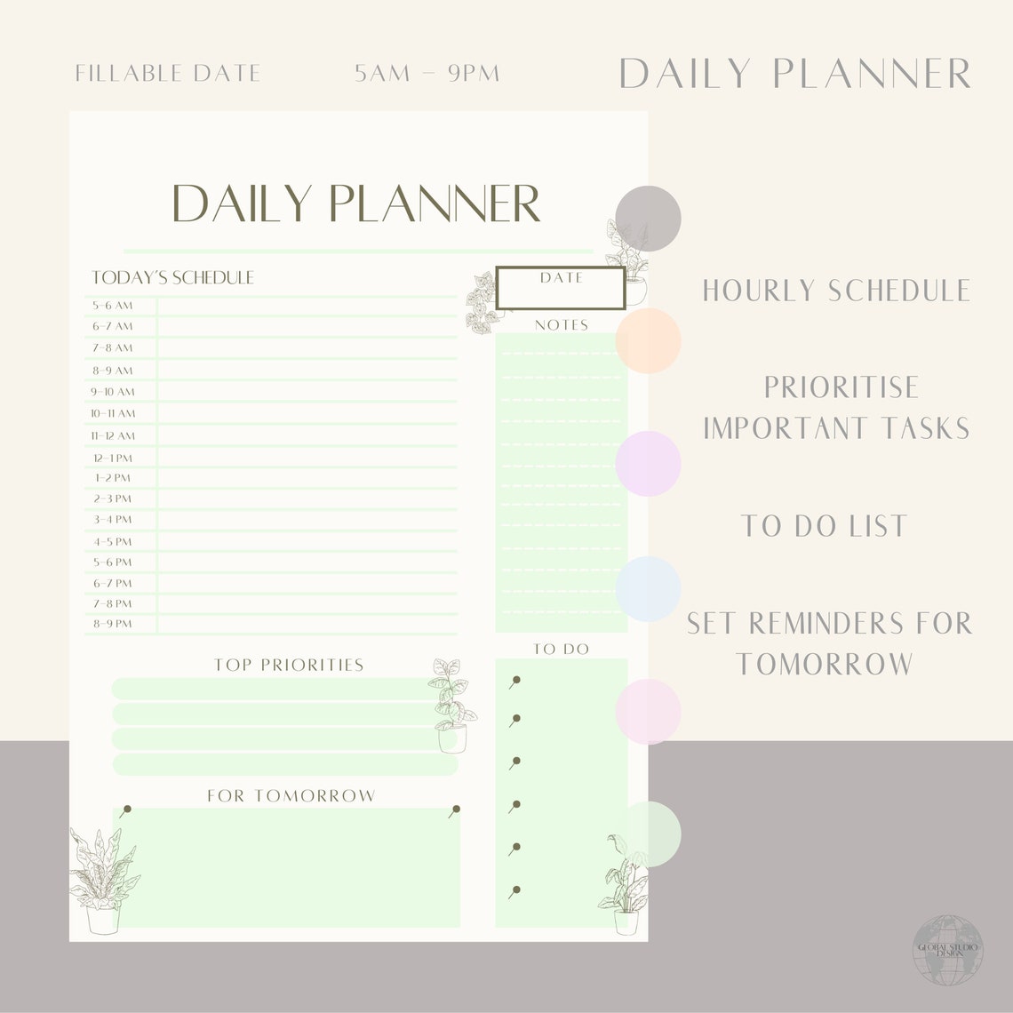 Pastel Green Plants Printable and Digital Daily, Weekly and Monthly ...