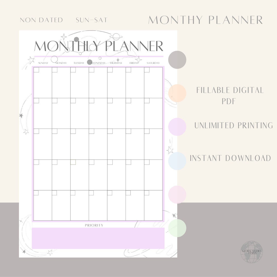 Pastel Purple Galaxy Printable and Digital Daily, Weekly and Monthly ...