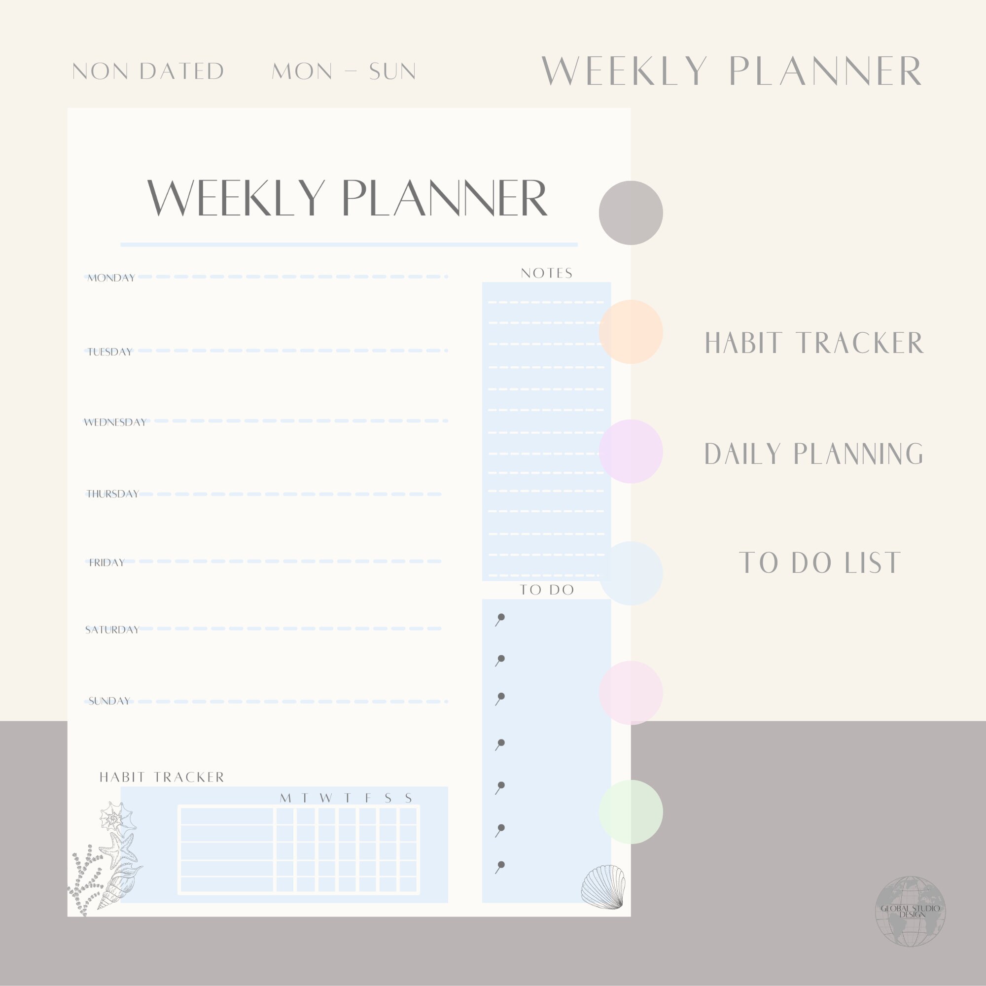 Pastel Blue Shells Printable and Digital Daily, Weekly and Monthly ...