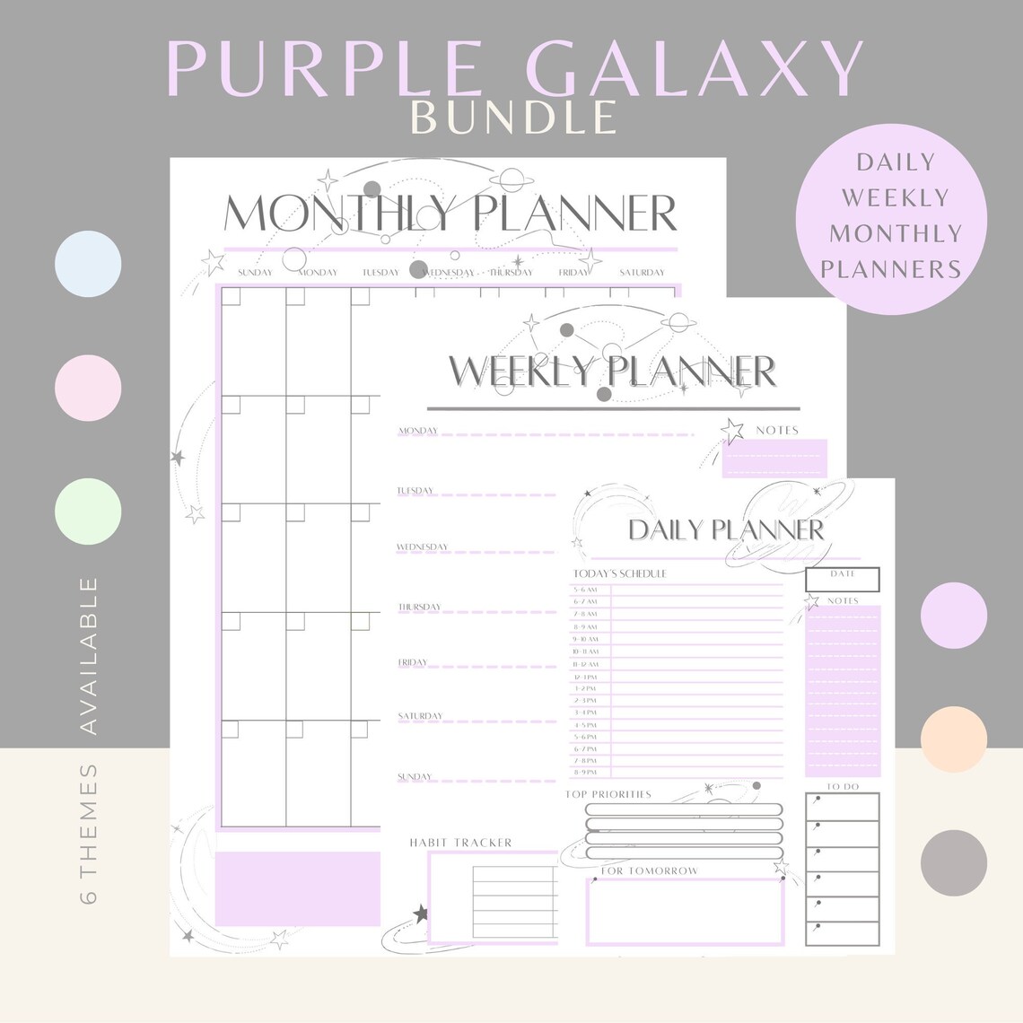 Pastel Purple Galaxy Printable and Digital Daily, Weekly and Monthly ...