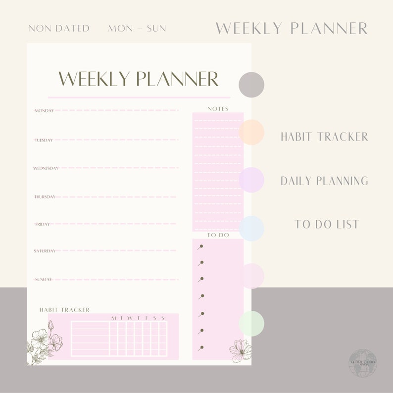 Pastel Pink Floral Printable and Digital Daily, Weekly and Monthly ...