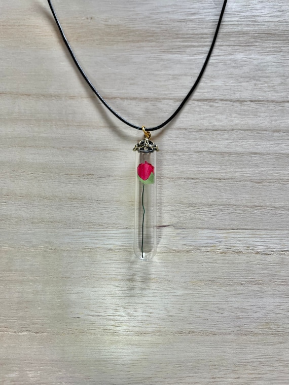 Long Rose in Glass Vial Necklace Etsy
