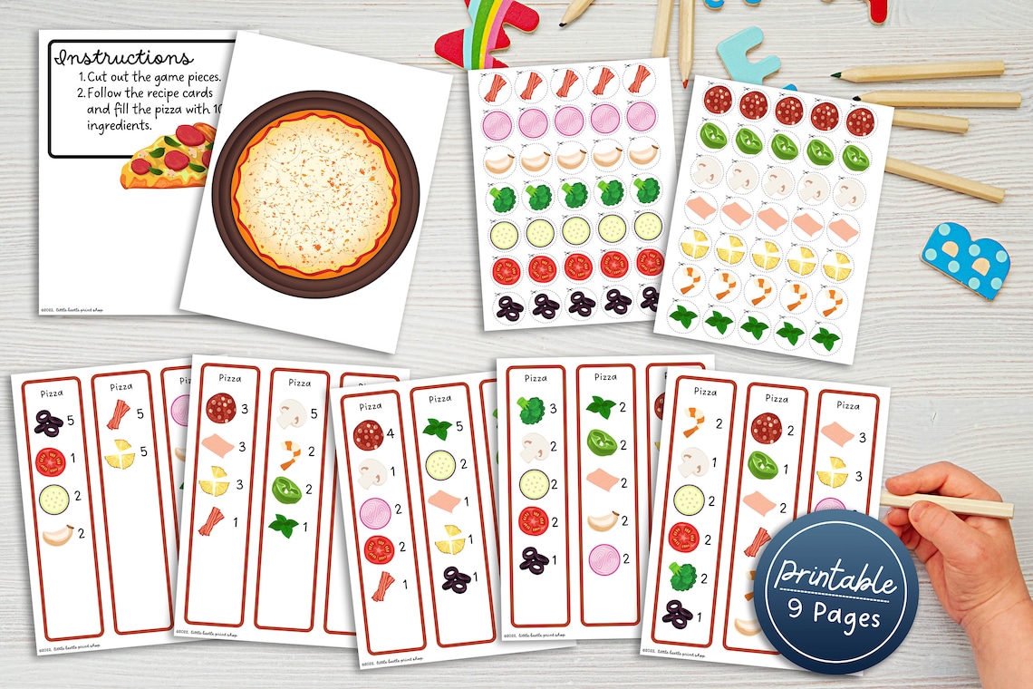 Pizza Recipe Pretend Play | Pre-school Activity Counting Game Match ...