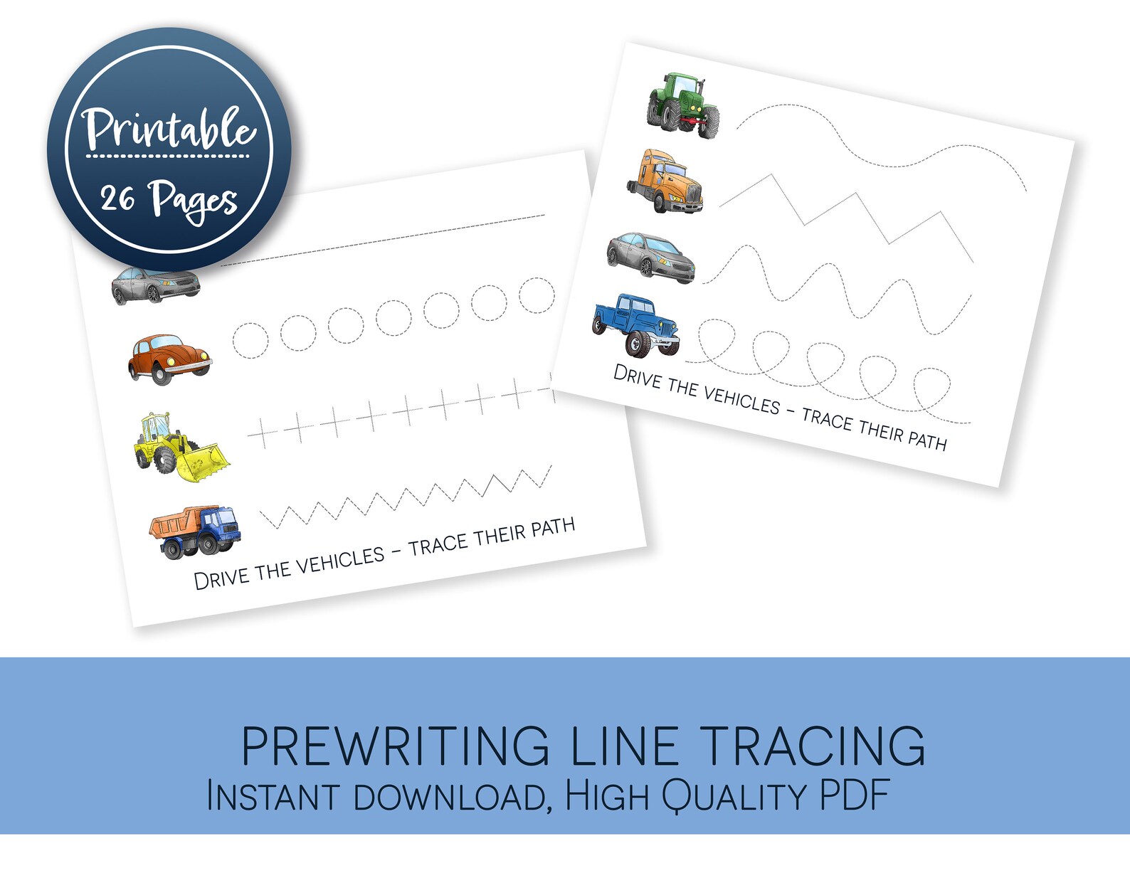 Vehicles Line Toddler Activities & Worksheets - Pre-writing Handwriting ...